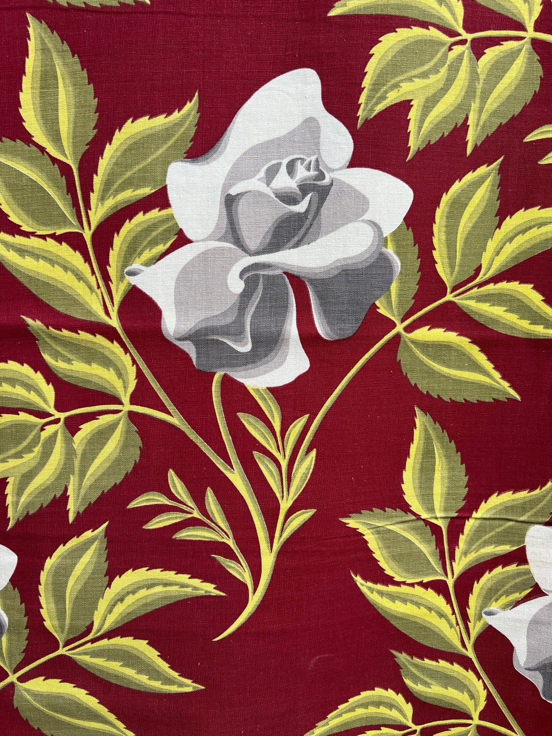 Talisman Vintage Barkcloth, 2 Yards of 1940s Floral Fabric, Giant Roses ...