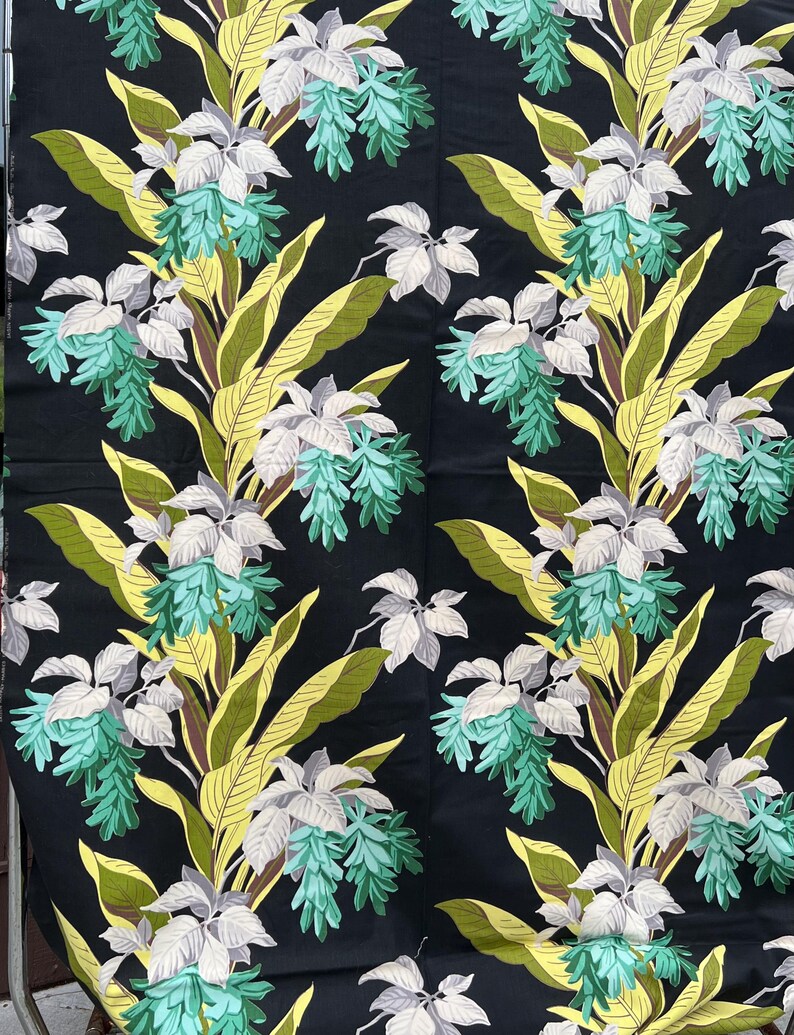 Black Tropical Barkcloth, 2 Yards of Glorious 1940s Vintage Fabric for ...