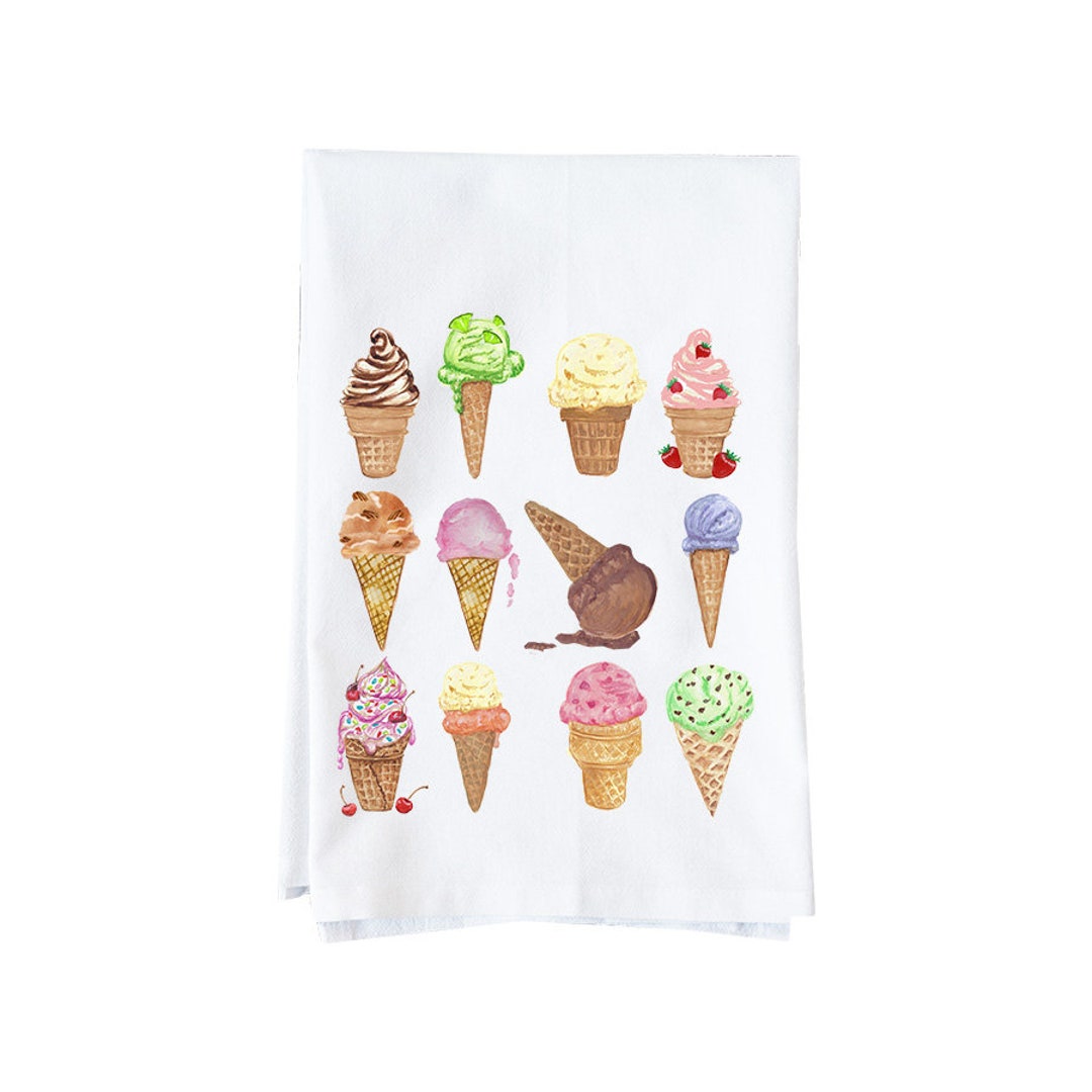 Ice Cream Cones Scoops Summer Kitchen Towel | Flour Sack Towel | Floral ...