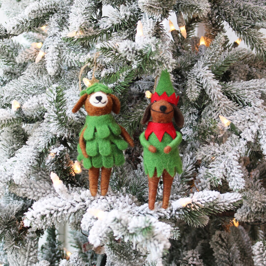 Dog in Tree Outfit & Elf Outfit | Christmas Dog | Felted Wool Dog ...