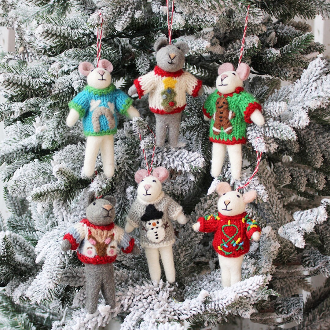 Ugly Sweater Mouse Ornaments | Christmas Mouse | Felted Wool Mouse ...