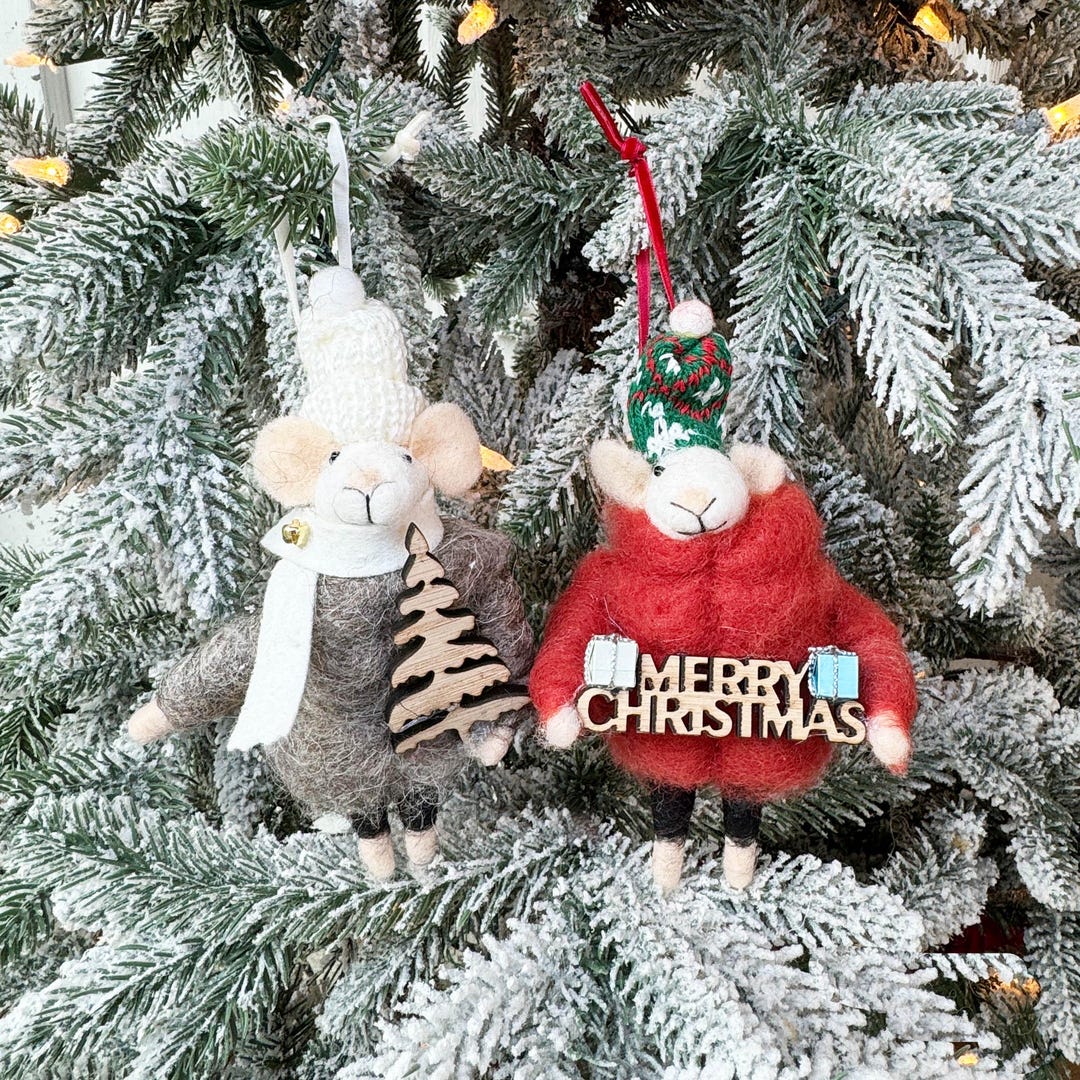 Puffer Jacket Mouse Ornament | Christmas Mouse | Felted Wool Mouse ...