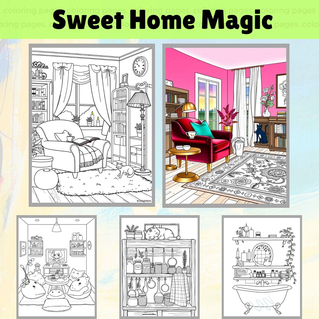 Sweet Home Magic Coloring Pages Instant Download Printable Relaxing Art ...
