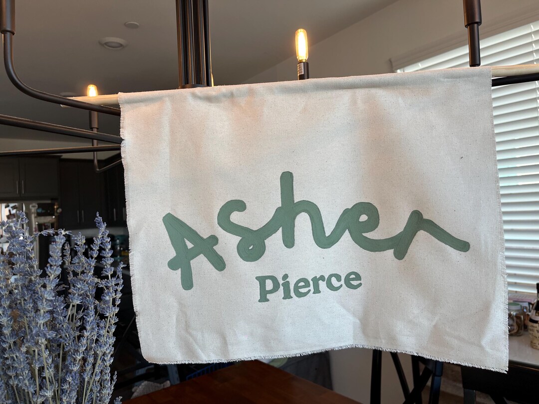 Custom Hand-painted Linen Name Sign | Baby Name Sign | Nursery Banner ...