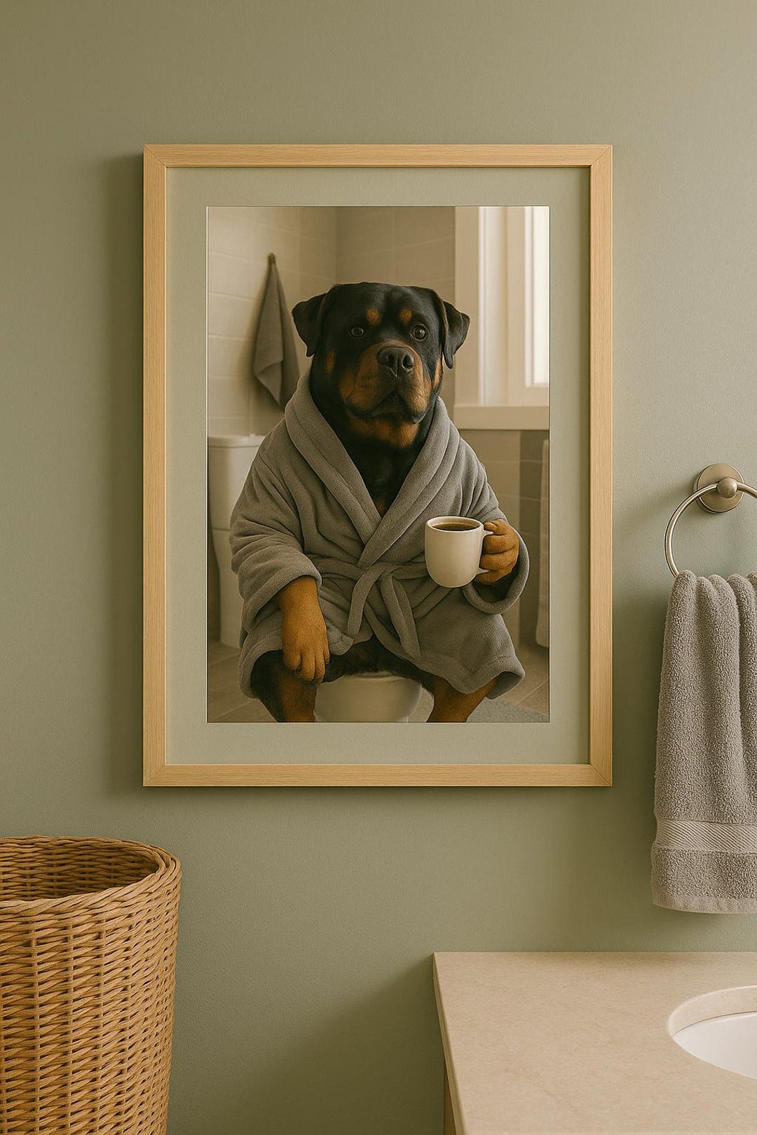 Rottweiler Bathroom Wall Art | Funny Dog Digital Print | Rottweiler on ...
