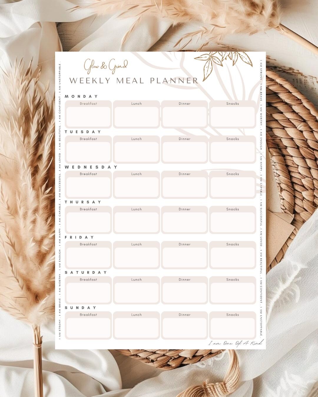 Weekly Meal Planner Printable | Digital Meal Plan Template | Mindful ...