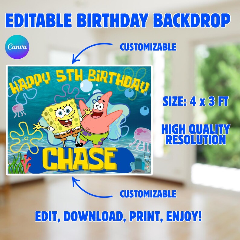Spongebob Birthday Backdrop Spongebob Backdrop Spongebob Banner ...