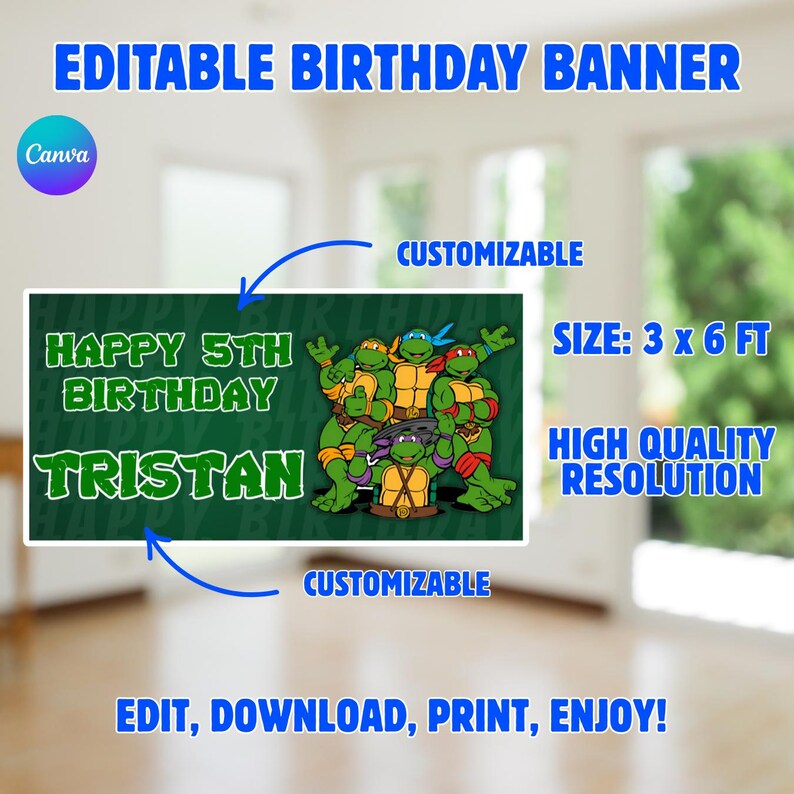 Ninja Turtle Birthday Banner Ninja Turtle Banner Ninja Turtle Editable ...