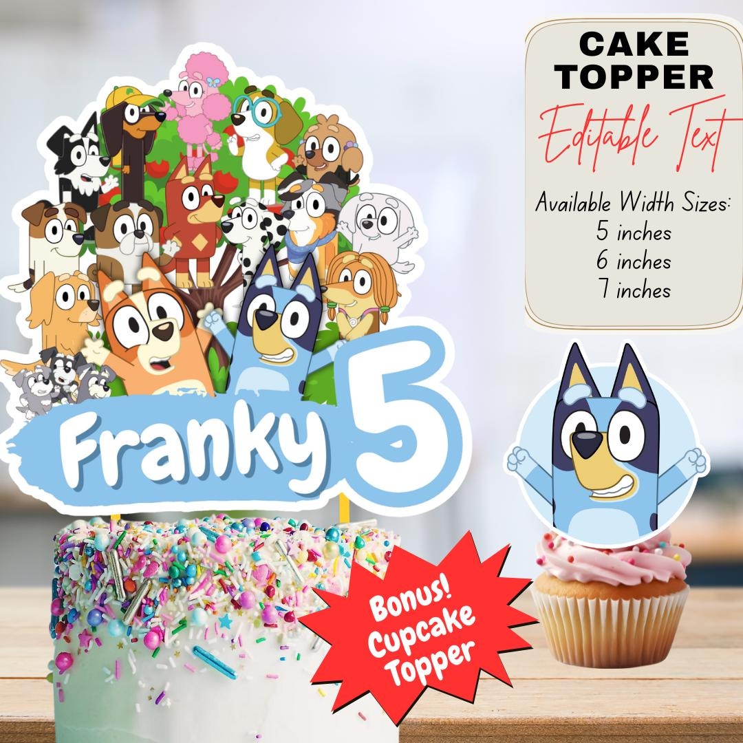Bluey Cake Topper Editable Template Customized Name Printable Bluey ...