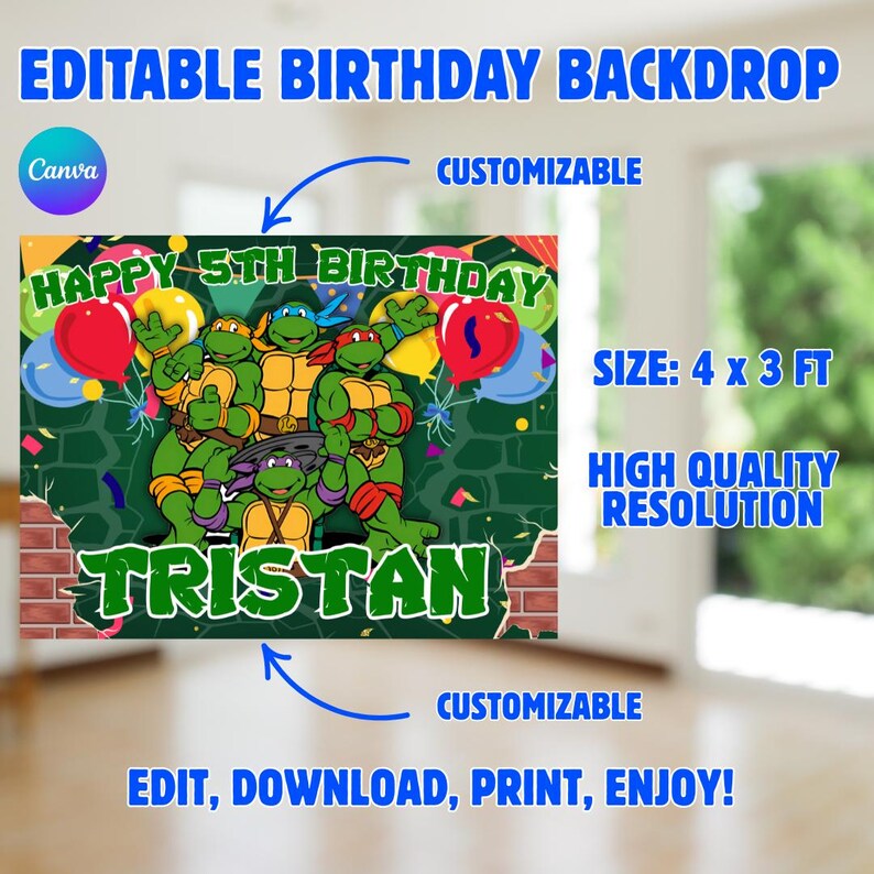 Ninja Turtle Birthday Backdrop Ninja Turtle Backdrop Ninja Turtle ...