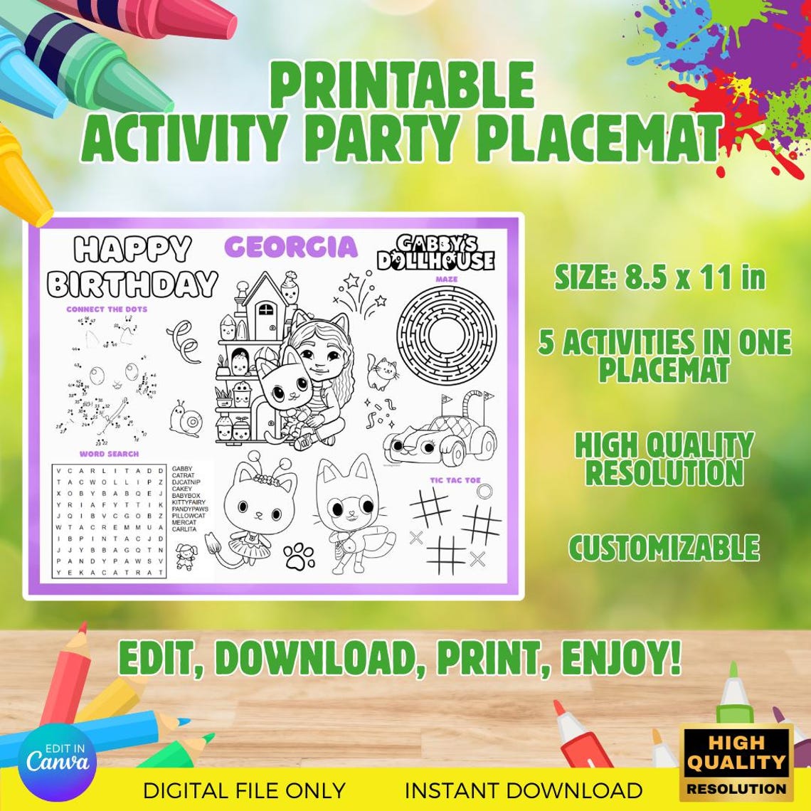 Gabby Activity Placemat Gabby Coloring Pages Gabby Placemat Template ...