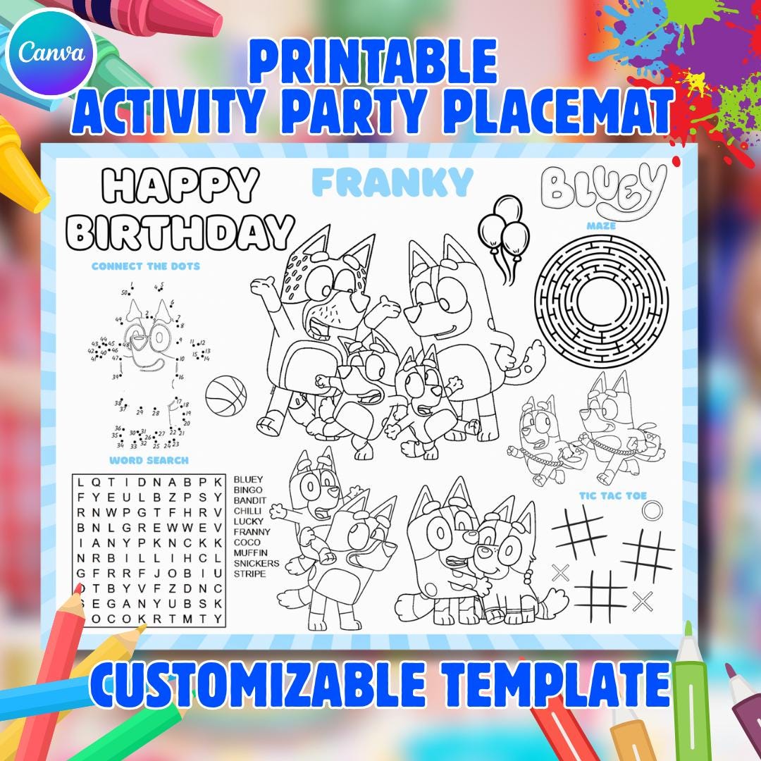 Bluey Activity Placemat Bluey Coloring Pages Bluey Placemat Template ...