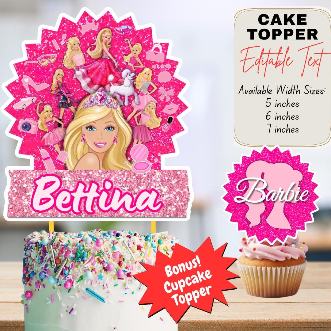 Pink Doll Cake Topper Editable Template Customized Name Printable Barbi ...