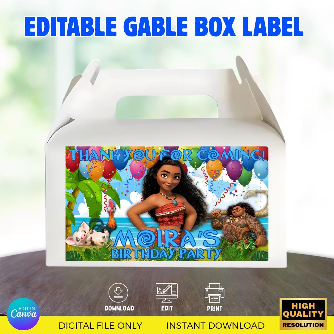 Moana Gable Box Label Moana Gable Label Moana Editable Gable Label ...