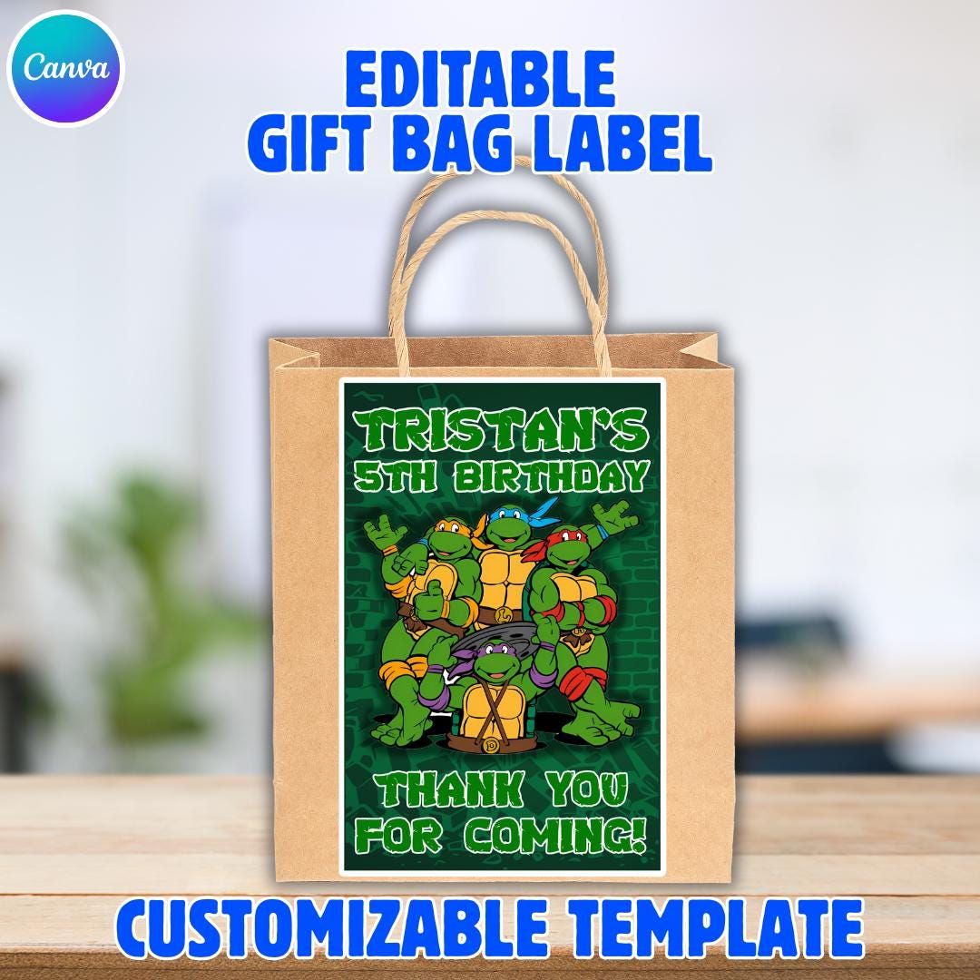 Ninja Turtle Gift Bag Label Ninja Turtle Thank You Gift Bag Ninja ...