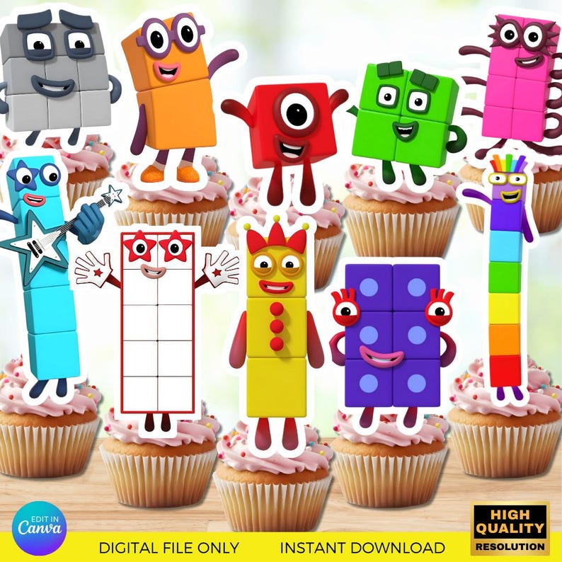 Numberblocks Cupcake Topper Instant Download Numberblocks Cake Topper ...