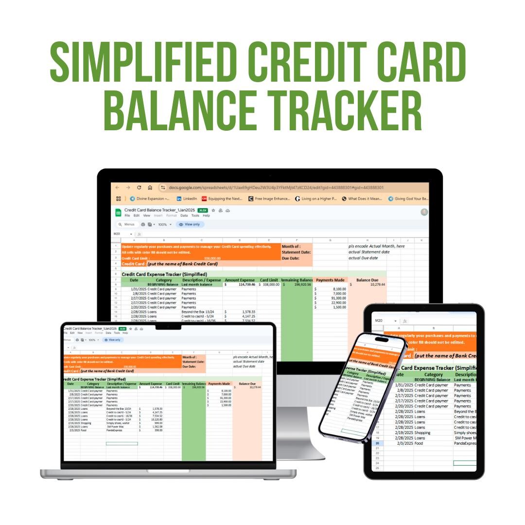 Simplified Credit Card Balance Tracker Debt Tracker Spreadsheet ...