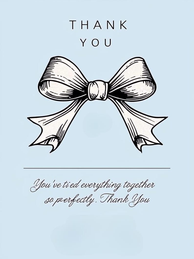 Bow Thank You Card – Printable Digital Download, Elegant & Sweet ...