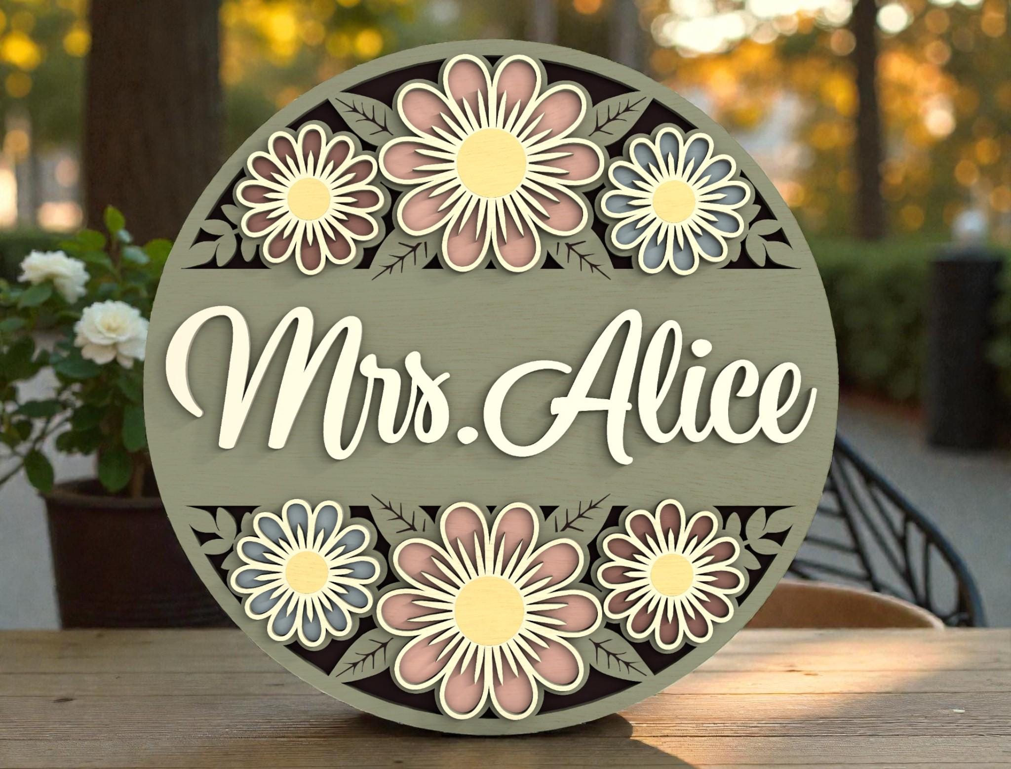 Floral Teacher Round Sign Svg, Personalized Classroom Door Sign Laser ...