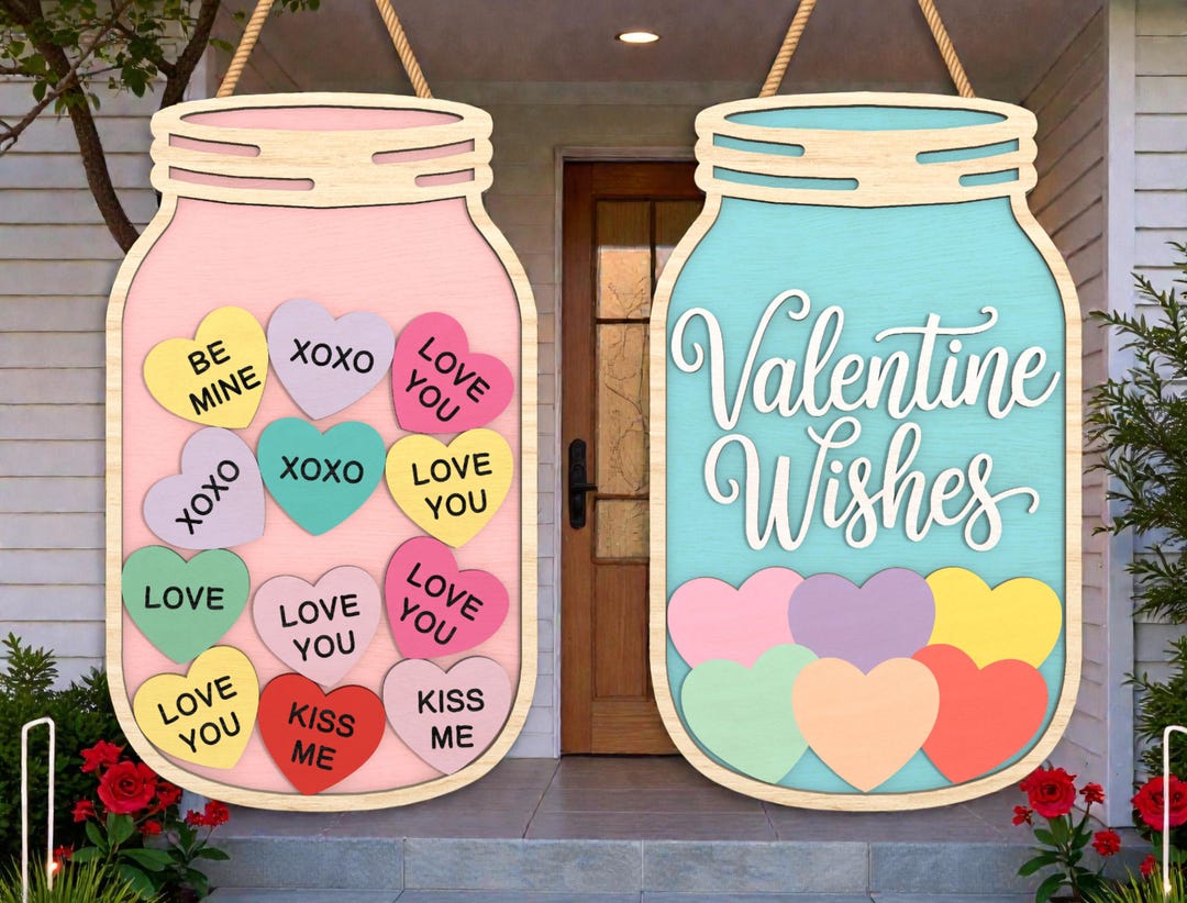Valentine Wishes Mason Jar Sign Cut File Svg, Candy Hearts Jar Svg ...