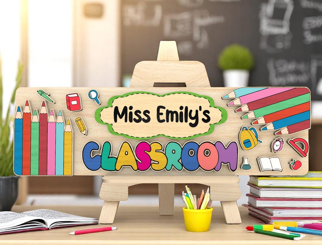 Colorful Classroom Name Sign Laser Cut SVG , Preschool Teacher Desk ...