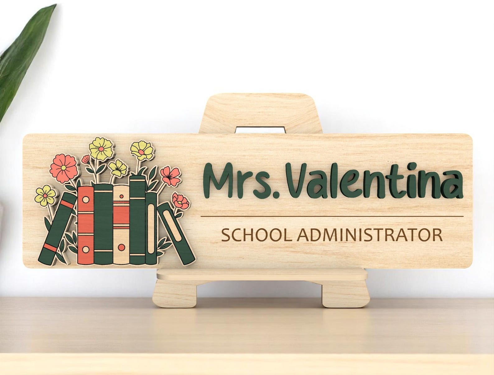 Teacher Name Sign Laser Cut SVG , Floral Book Desk Nameplate , School ...