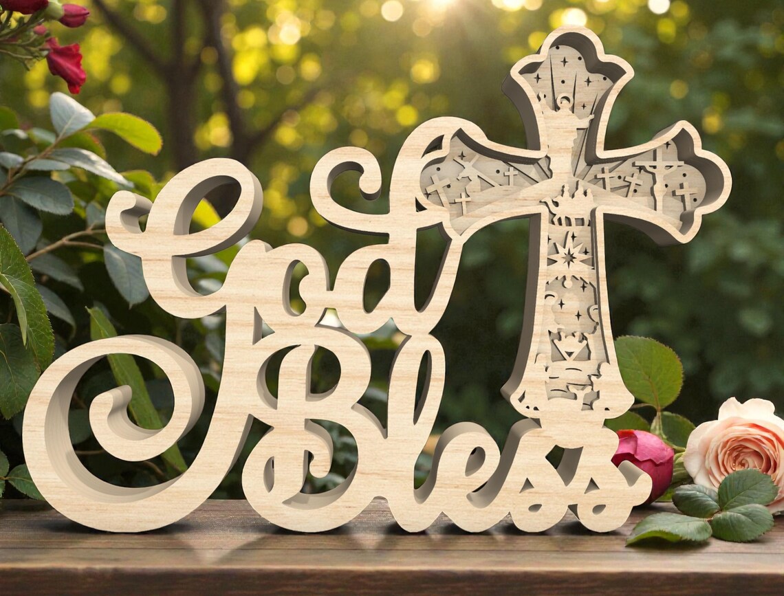God Bless Cross Sign SVG, Nativity Scene Laser Cut File Svg, Christian ...