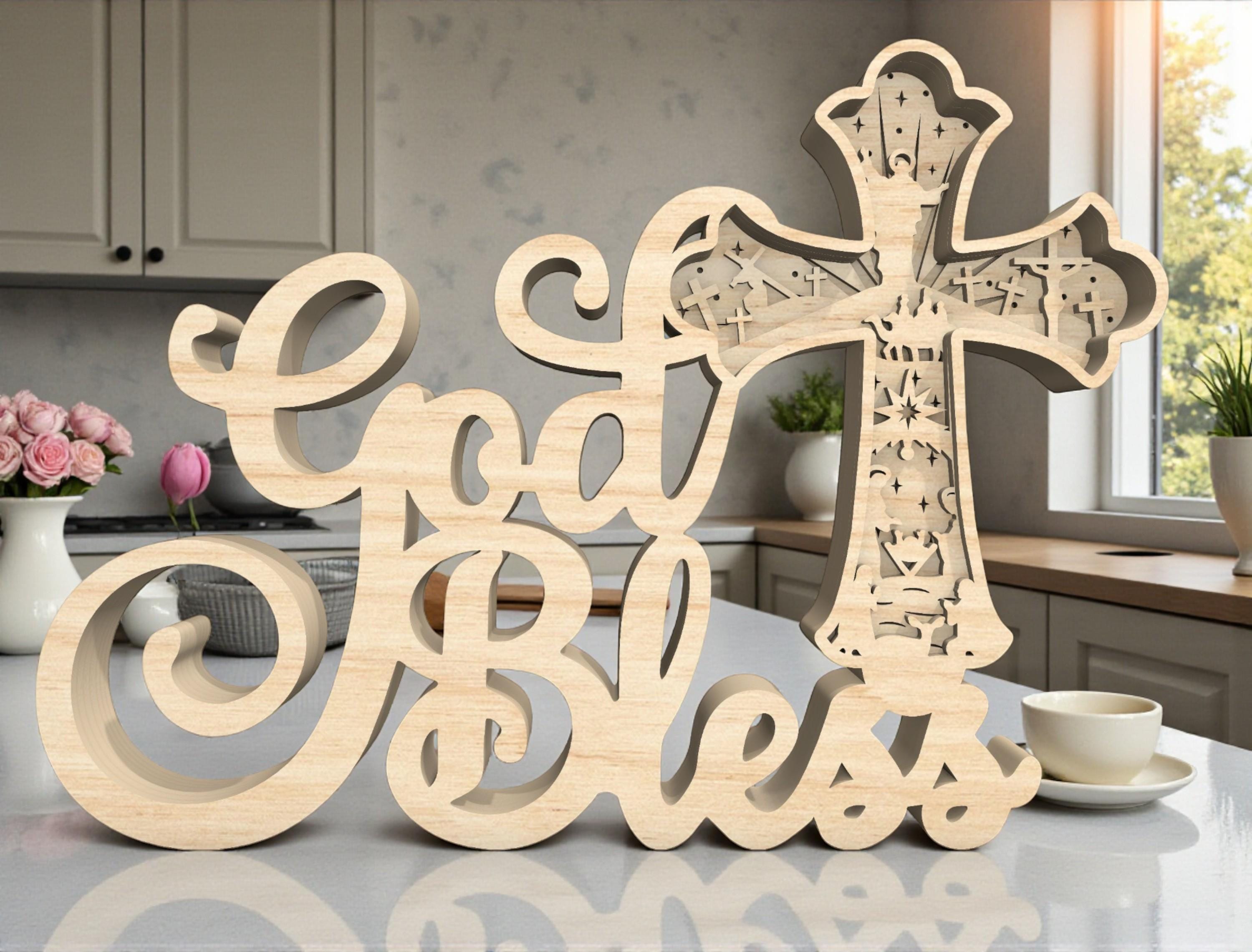 God Bless Cross Sign SVG, Nativity Scene Laser Cut File Svg, Christian ...
