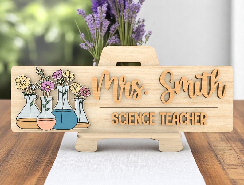 Science Teacher Name Sign Laser Cut SVG , Chemistry Floral Desk Plate ...