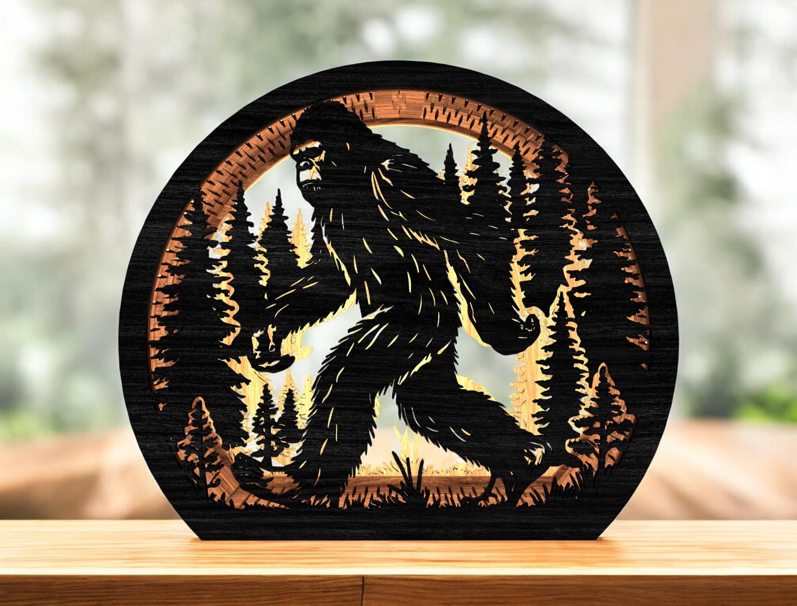 Bigfoot Walking Lantern Laser Cut File SVG, Sasquatch Forest Light Box ...