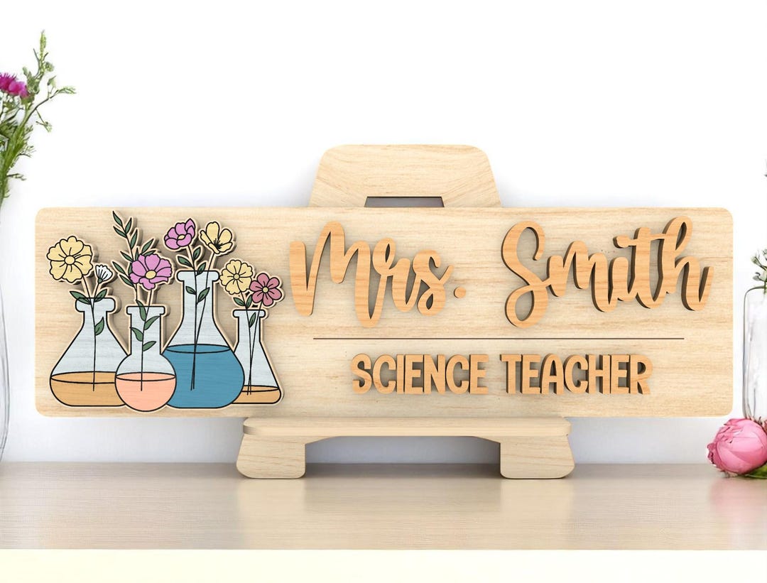 Science Teacher Name Sign Laser Cut SVG , Chemistry Floral Desk Plate ...
