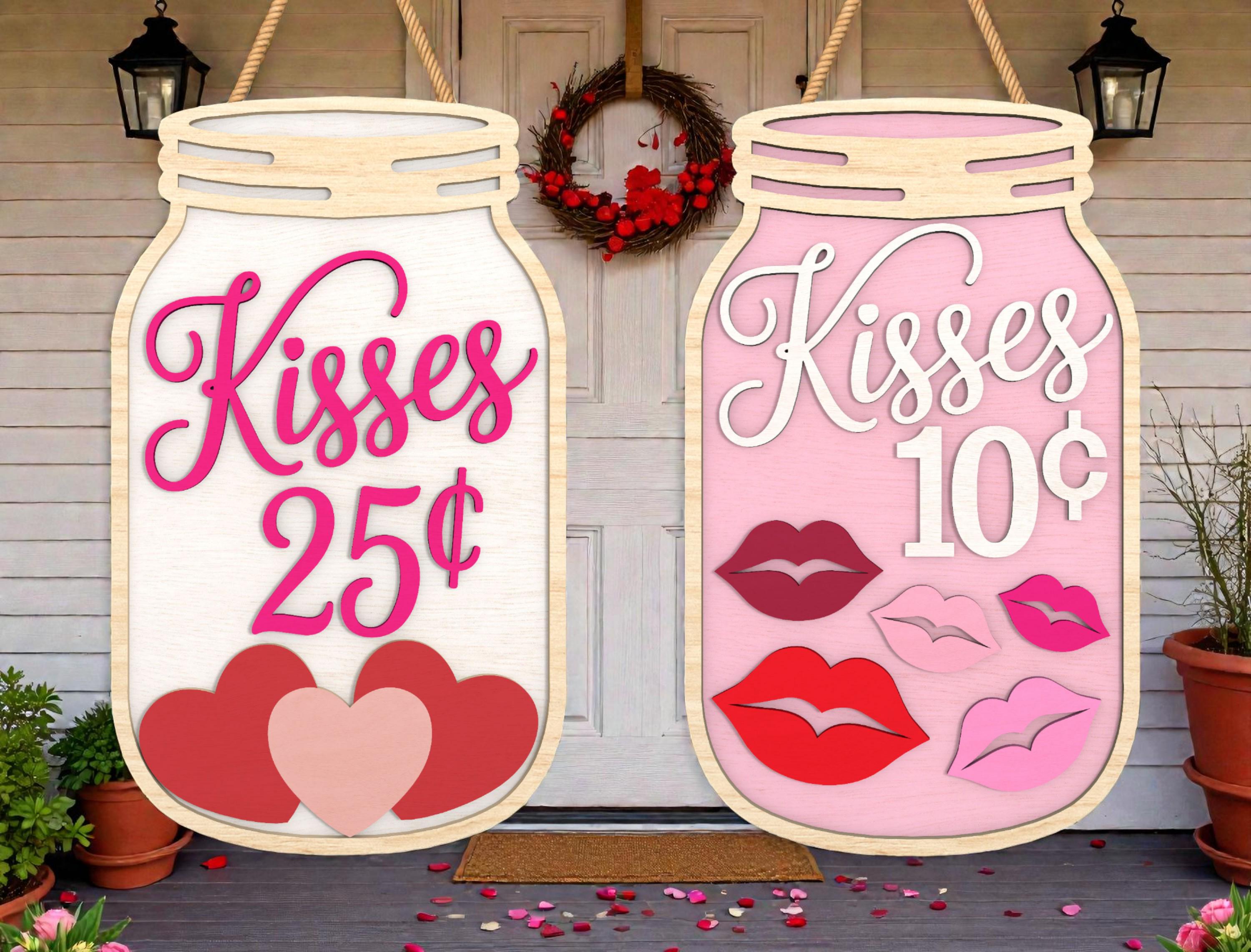 Kisses Door Hanger Laser Cut File Svg, Mason Jar Valentine Svg, Lips ...