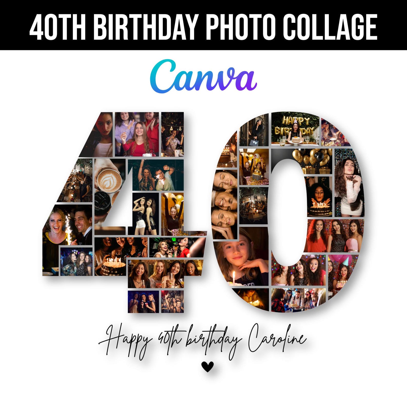 40th Birthday Photo Collage Template, Number 40 Collage, 3=40th Collage ...
