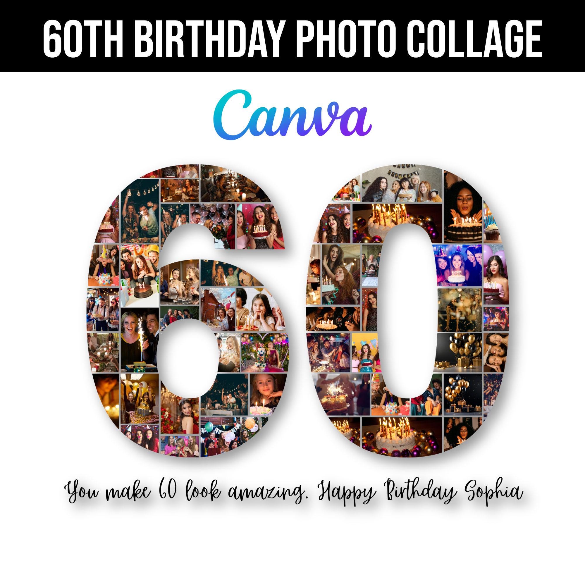 60th Birthday Photo Collage Template, Number 60 Collage, 60th Collage ...