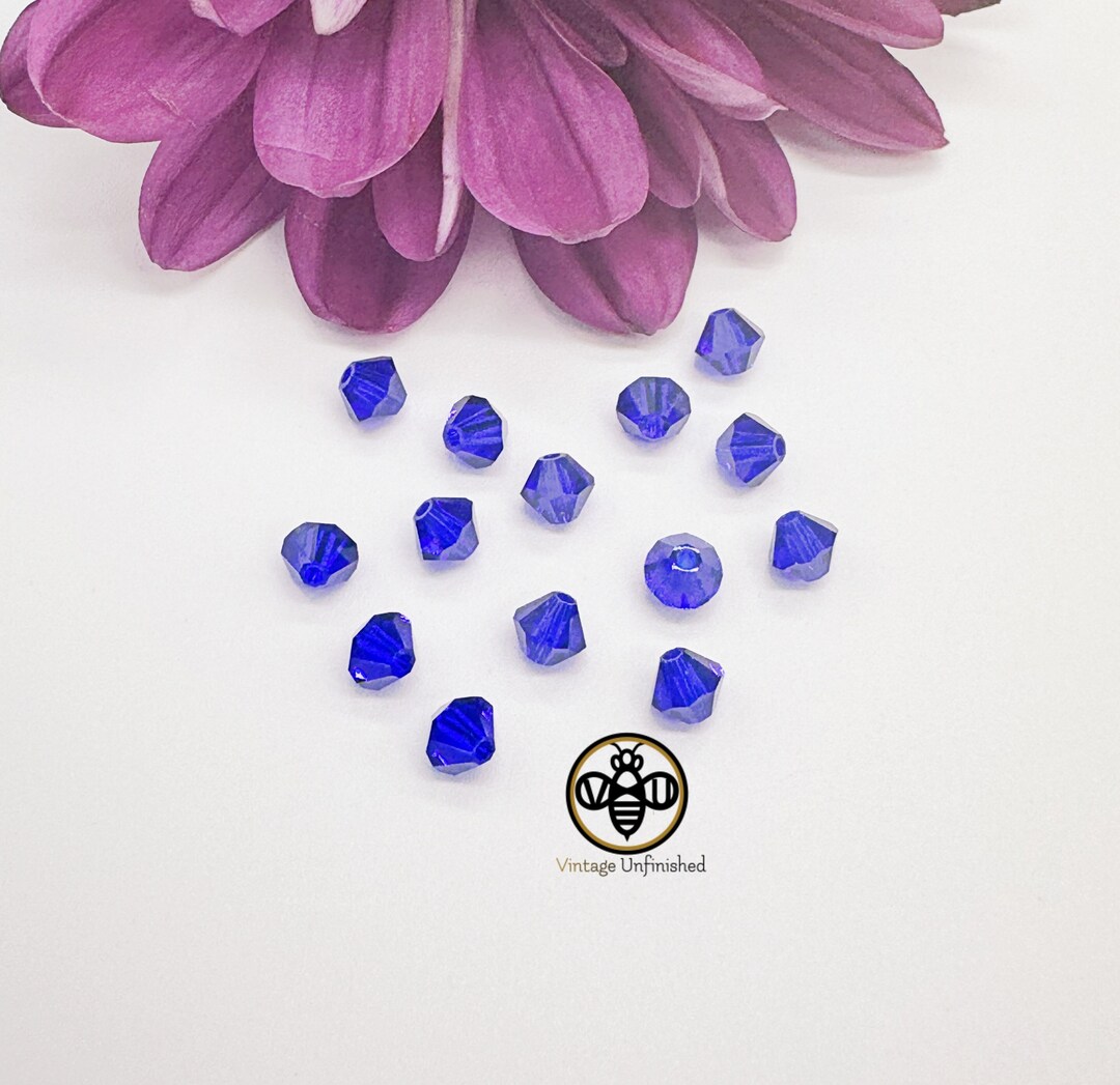 12 Swarovski 3mm Cobalt Blue Vintage Bicone 5301 Crystal Beads Authentic Swarovski Crystal ...