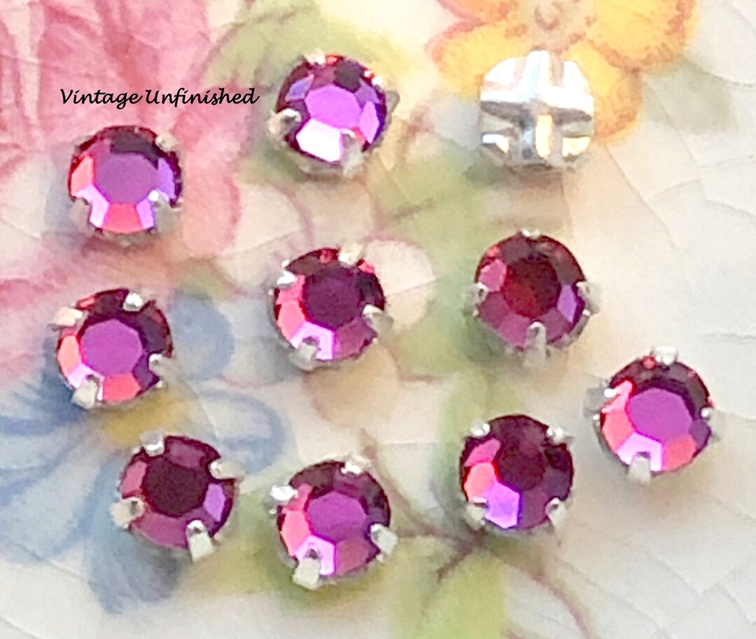 10 Vintage Swarovski Fuchsia Pink or Rose Round Montees - 3mm or 5mm ...