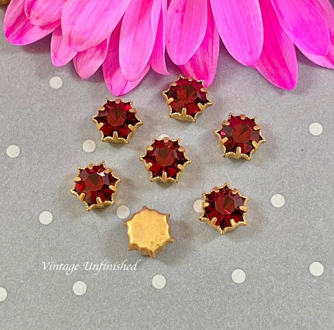 8 Swarovski Ruby Red 6mm (29ss) Crystal Rhinestone Flower or Star Prong ...