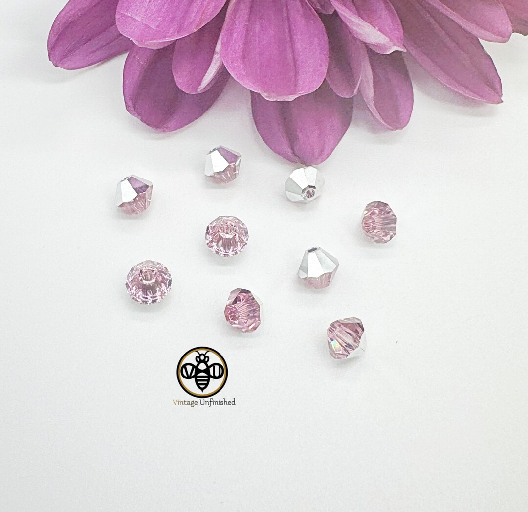 12 Swarovski 3mm Light Rose CAL Vintage Bicone 5301 Crystal Beads Authentic Swarovski Crystal ...