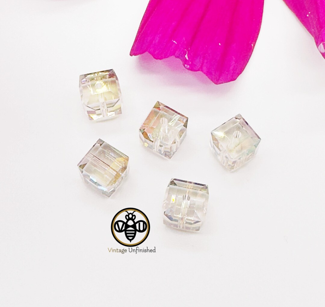 2 Vintage Swarovski Purple Haze 6mm Cube Crystal Bead 5601 Authentic ...