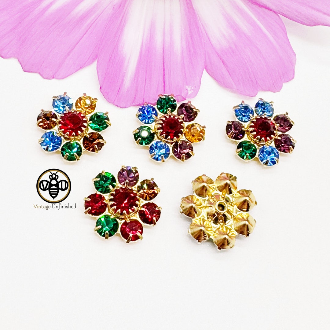 4 Vintage Swarovski Dark Multi 11mm Flower Rivet Components American ...