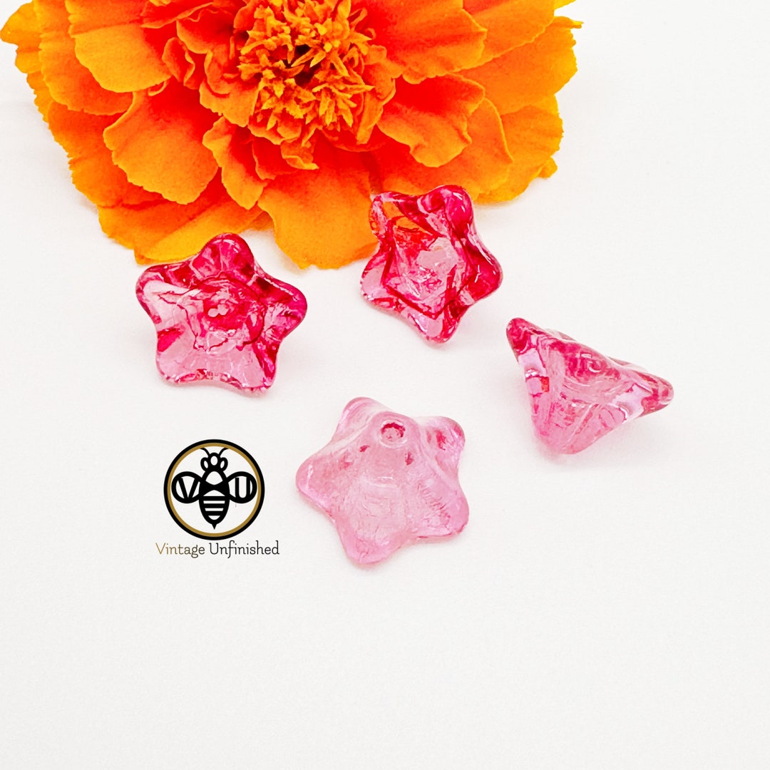 20 Fuschia Pink Swirl Czech Bell Flower 12x7mm Vintage Glass Beads ...