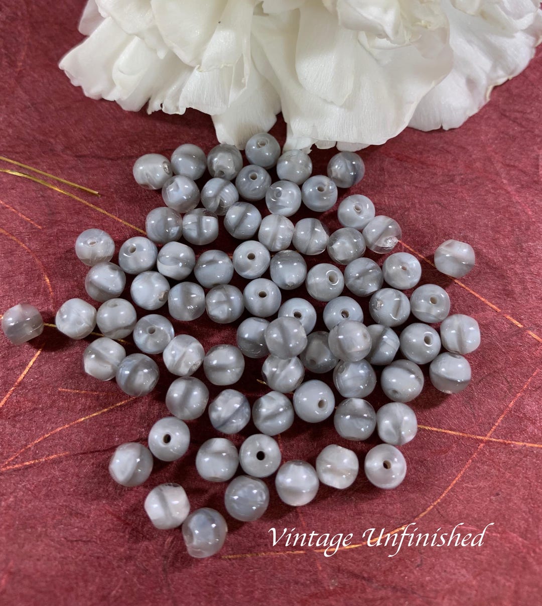 50 4mm Gray Marble Round Smooth Vintage Czech Glass Beads - Smooth ...