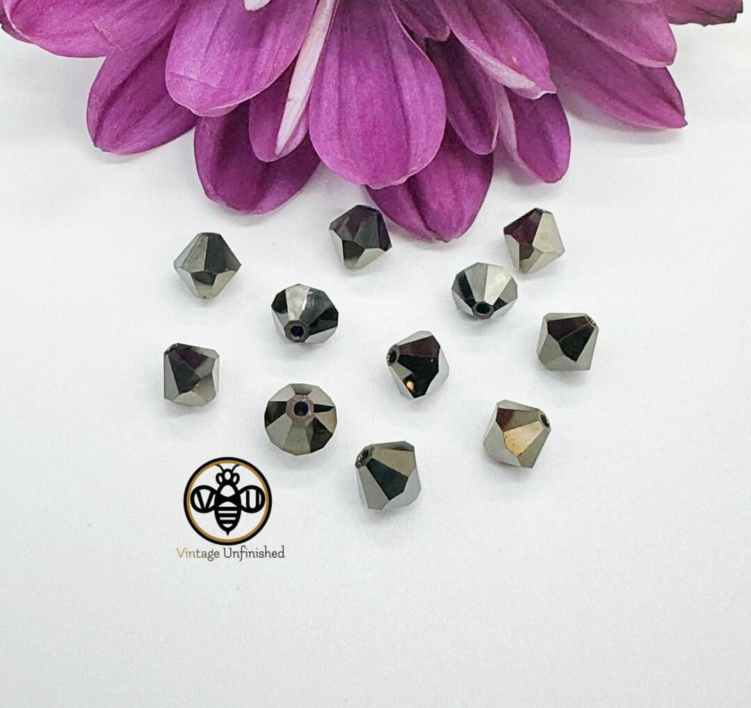 12 Swarovski 5mm Jet Nut 2X Vintage Bicone 5301 Crystal Beads Authentic ...
