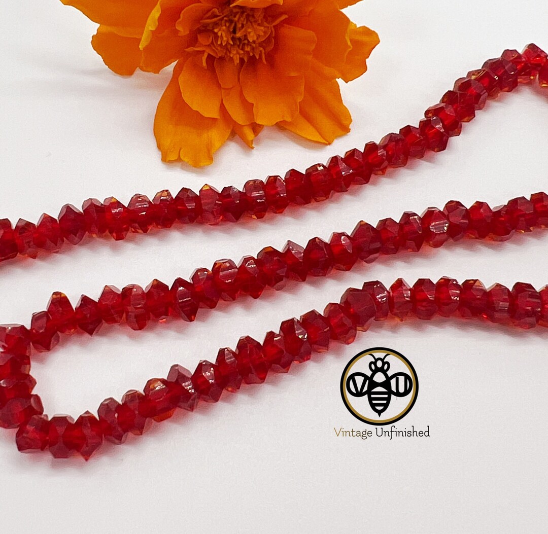 50 Siam Red 5x3mm Squished Bicone Spacer Vintage Czech Glass Beads ...