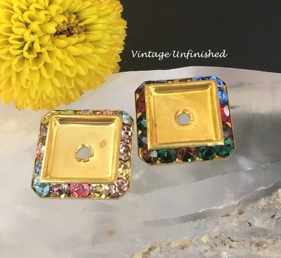 2 Vintage Swarovski 20mm Square Slant Rondelle Settings Choose Multi ...