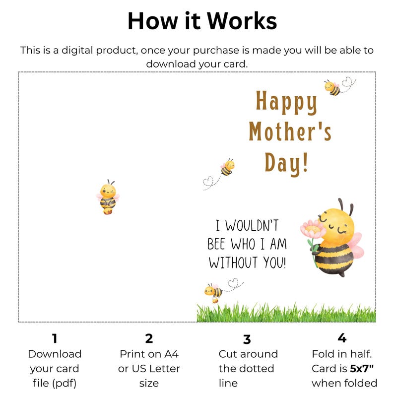 Heartfelt Bee Mother's Day Card (PDF) - Etsy