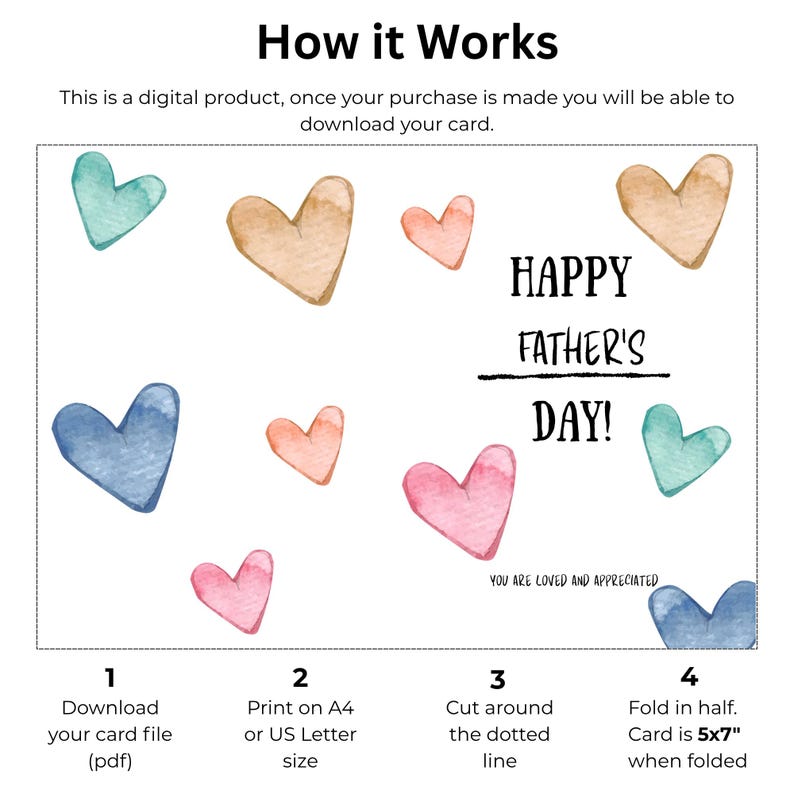 Heartfelt Father's Day Card, Sweet DIY Print (PDF) - Etsy
