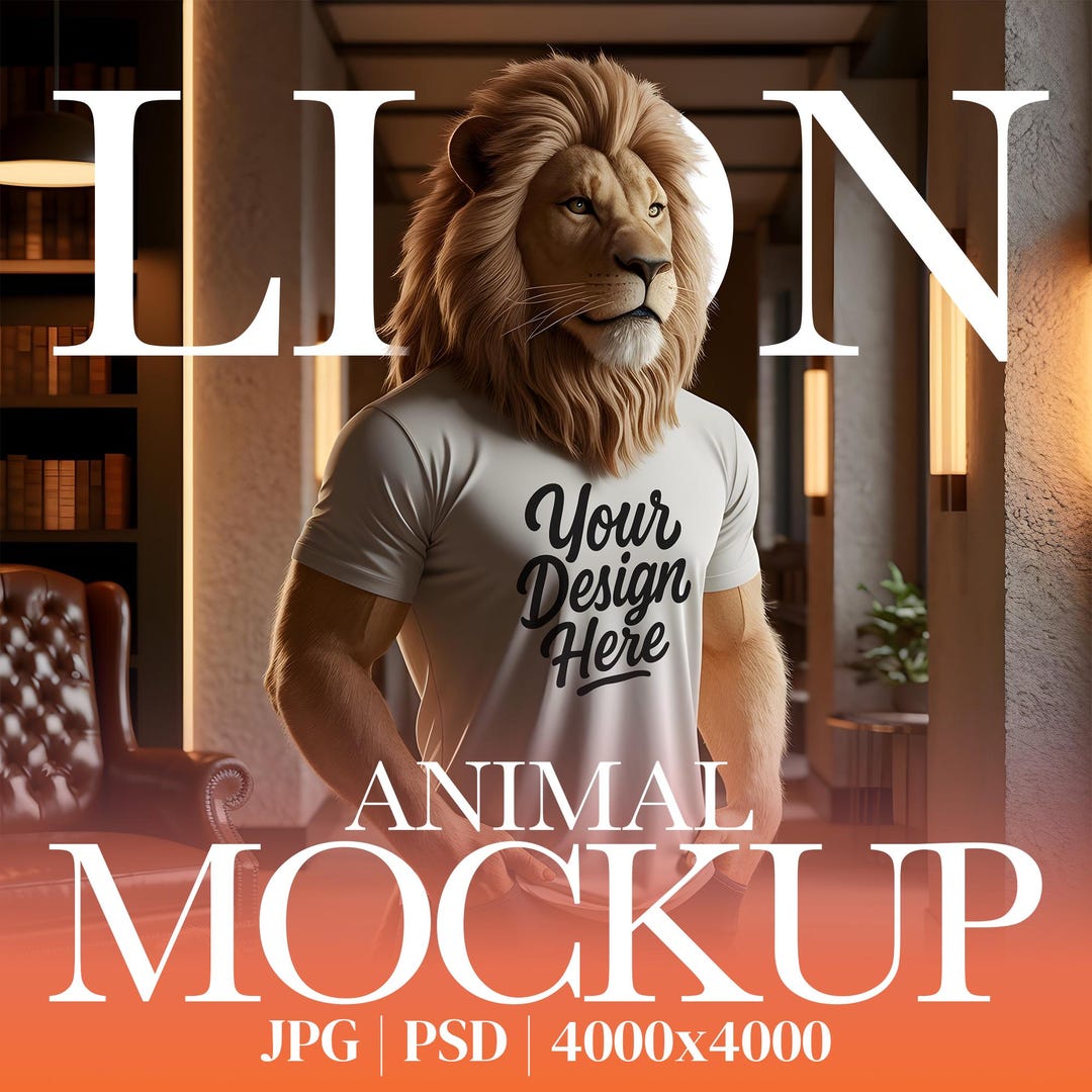 Lion T-shirt Mockup • Realistic Animal Model PSD • Urban Rooftop Shirt ...