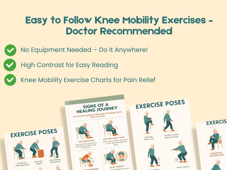 Knee Mobility & Recovery Exercise Charts | ACL Meniscus Surgery Rehab ...