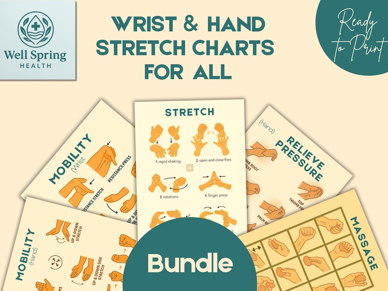 Hand & Wrist Stretch Chart Bundle | Physical Therapy Exercises | Carpal ...